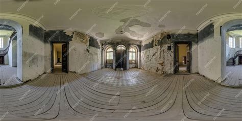 360 Hdri 파노라마 방 안의 버려진 빈 콘크리트 홀 또는 등방형 프로젝션 준비 Ar Vr 가상 현실 콘텐츠에서 매끄러운