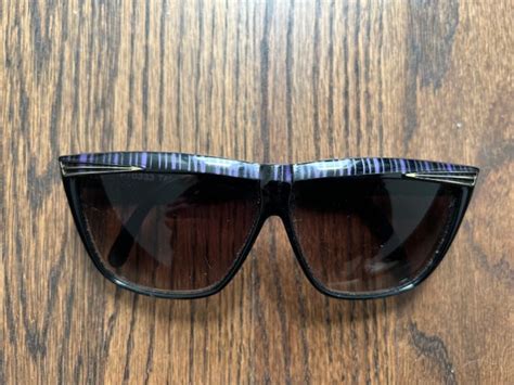 Vintage 1980s Mob Wife Sunglasses Black Purple Sil Gem