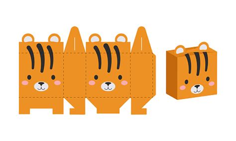 간단한 포장 선호 상자 호랑이 디자인 과자 사탕 선물 빵집 어떤 목적을 위한 Diy 패키지 템플릿 생일 베이비 샤워 할로윈 크리스마스 인쇄 컷아웃 접기 접착제 상자에 대한