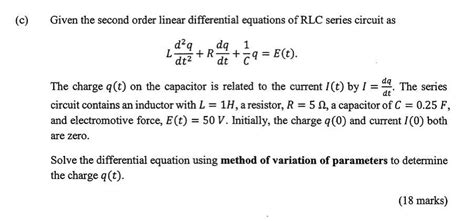 Solved C Given The Second Order Linear Differential