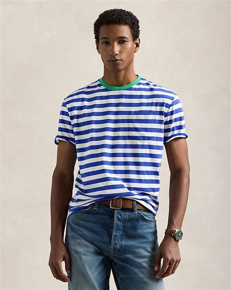 Classic Fit Striped Jersey T Shirt Stripe Tee Outfit Men Mens