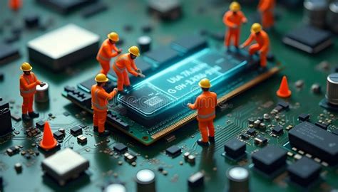 Miniature Workers Upgrading Computer Hardware Stock Illustration Illustration Of Multimedia
