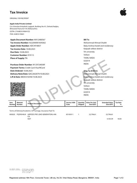 Apple Invoice Pdf