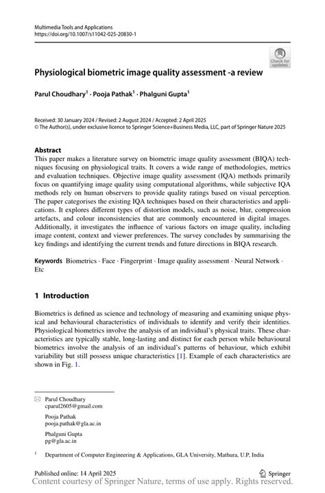 Physiological Biometric Image Quality Assessment A Review