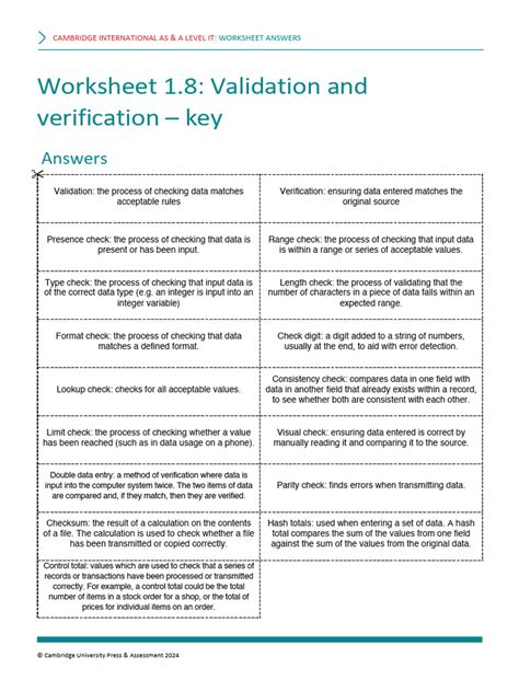 Worksheet 1 8 Validation And Verification Key Answers Pdf