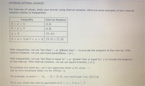 Solved Entering Interval Answers For Intervals Of Values