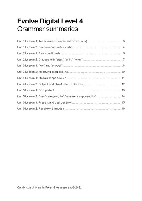 u1 u6 grammar summaries grammar summaries evolve digital level unit 1
