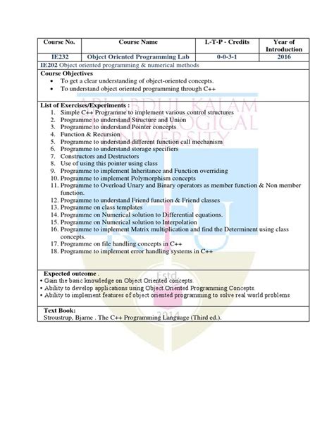 C Object Oriented Programming Lab Course Overview Pdf