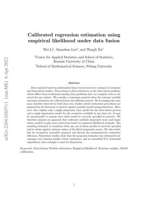 Pdf Calibrated Regression Estimation Using Empirical Likelihood Under Data Fusion