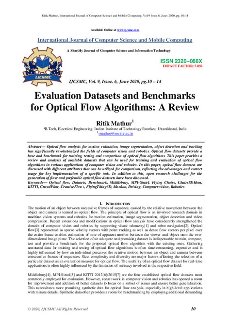 evaluation datasets and benchmarks for optical flow algorithms a review﻿
