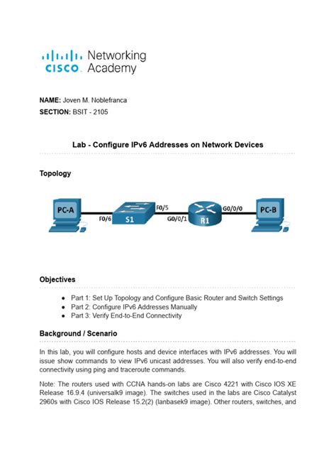 lab configure ipv6 addresses on network devices pdf i pv6 data
