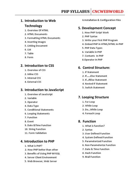 Php Syllabus Pdf Php Html