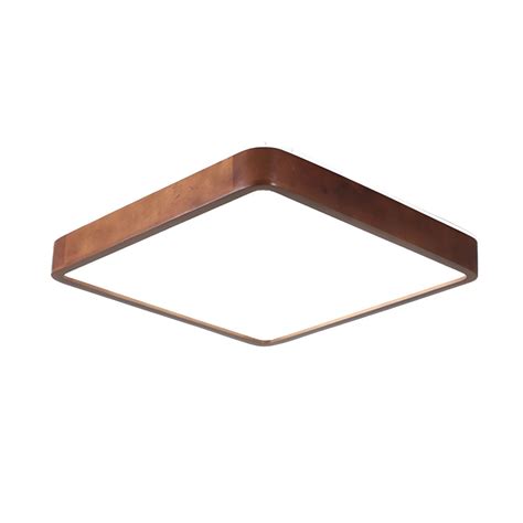 Japanese Style Rectangle Ceiling Light Brown Wood Led Flush Mount Light For Living Room 110v