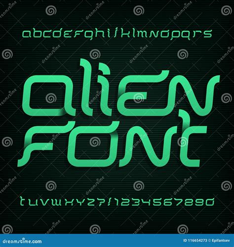 Alien Font Abstract Alphabet Typeface Fancy Type Letters And Numbers Stock Vector