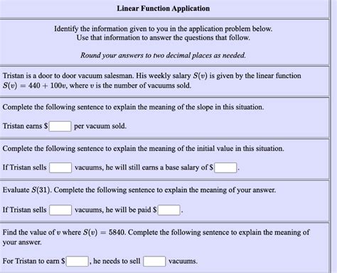 solved linear function application identify the information