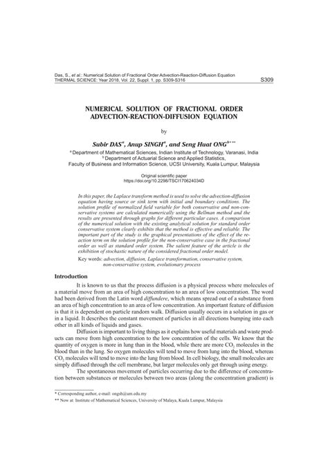 Pdf Numerical Solution Of Fractional Order Advection Reaction Diffusion Equation