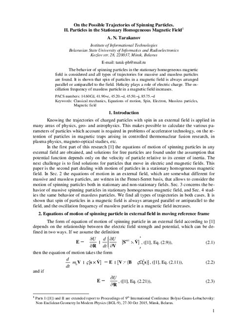 Pdf On The Possible Trajectories Of Spinning Particles Ii Particles