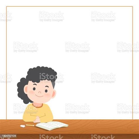 빈 배너 텍스트 상자 프레아메와 책상에서 아시아 소녀 연구 일러스트 벡터 교육 개념 가정 생활에 대한 스톡 벡터 아트 및 기타