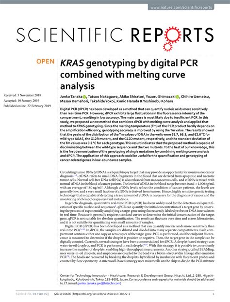 Pdf Kras Genotyping By Digital Pcr Combined With Melting Curve Analysis