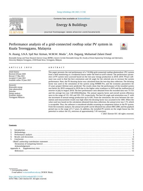 Performance Analysis Of A Grid Connected Rooftop Solar Pv System Inkuala Terengganu Malaysia