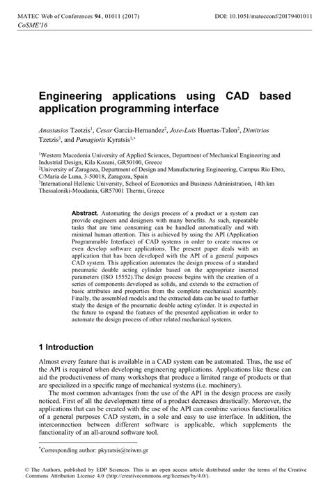 Pdf Engineering Applications Using Cad Based Application Programming Interface