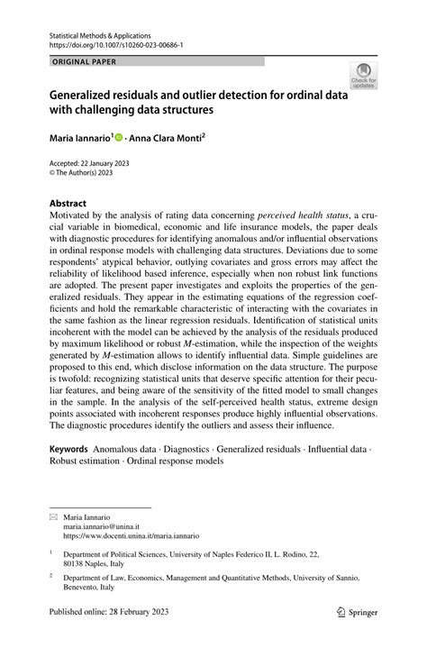 pdf generalized residuals and outlier detection for ordinal data with