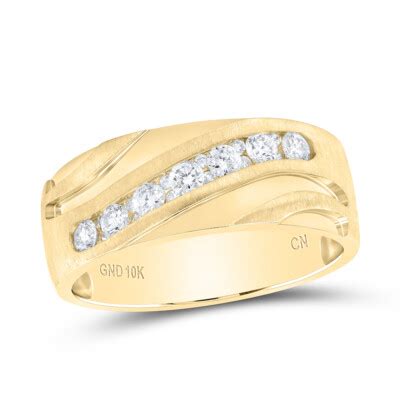 10kt Yellow Gold Mens Round Diamond Single Row Wedding Band Ring 12