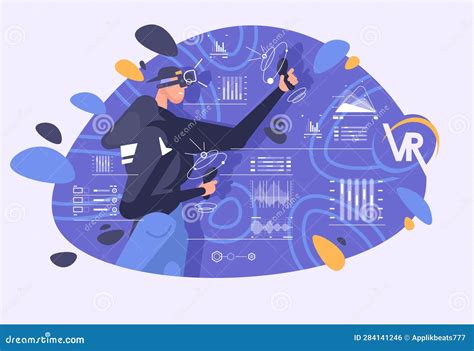 Young Man Using Virtual Reality Glasses And Touching Vr Interface Boy