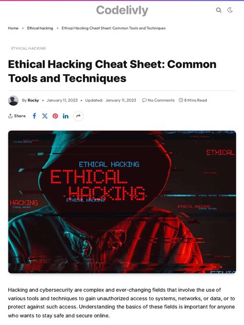 Ethical Hacking Cheat Sheet Common Tools And Techniques Codel Pdf