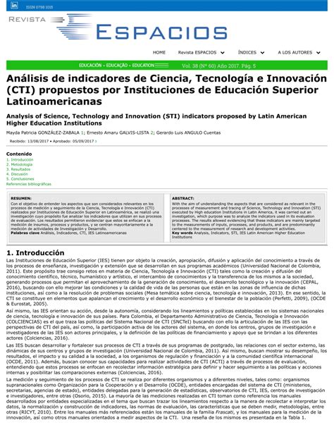 Pdf Analysis Of Science Technology And Innovation Sti Indicators Proposed By Latin American