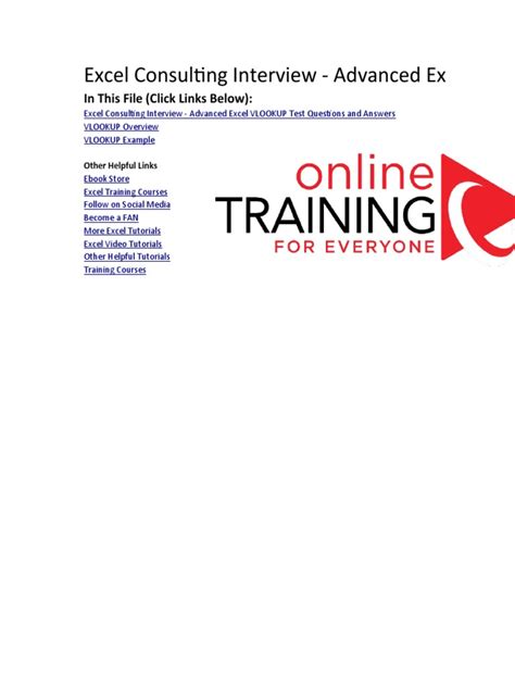 excel consulting interview advanced excel vlookup test questions and
