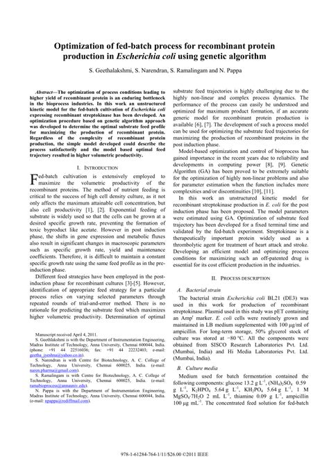 Pdf Optimization Of Fed Batch Process For Recombinant Protein Production In Escherichia Coli