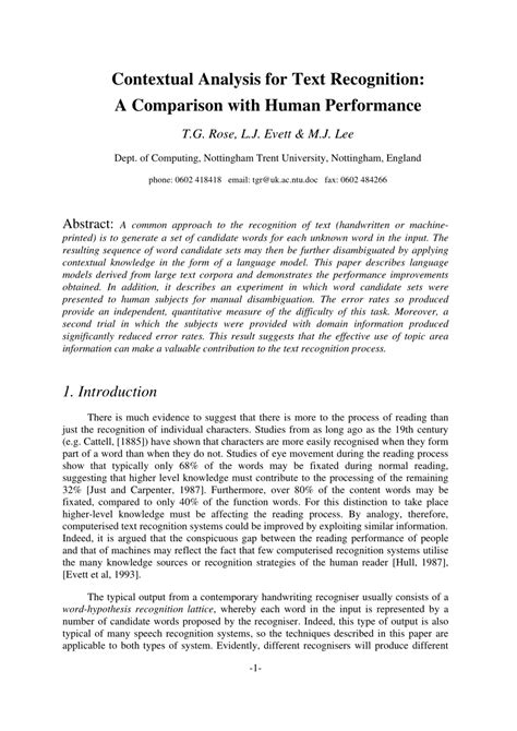 Pdf Contextual Analysis For Text Recognition A Comparison With Human Performance