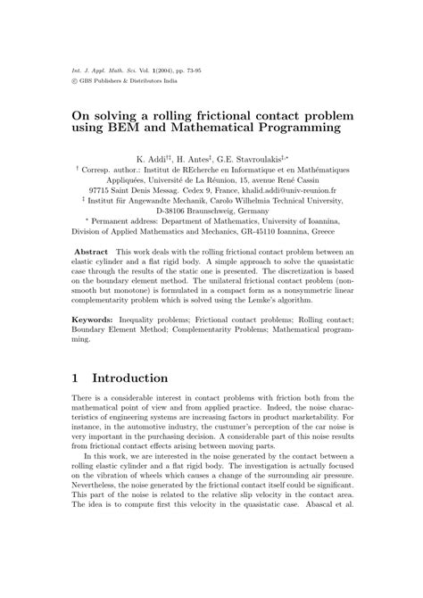 pdf on solving a rolling frictional contact problem using bem and