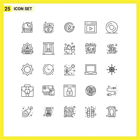 Mobile Interface Line Set Of 25 Pictograms Of Disk Cd Energy Vide Interface Editable Vector