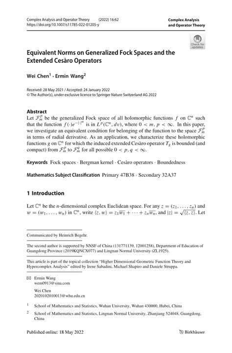 Pdf Equivalent Norms On Generalized Fock Spaces And The Extended Cesàro Operators
