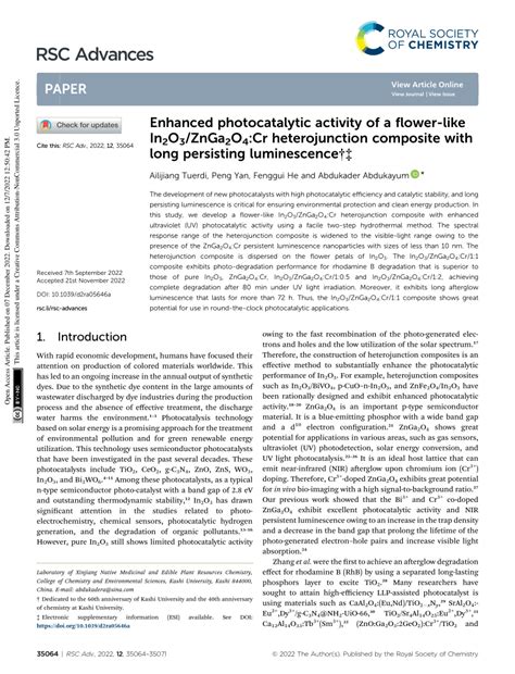 Pdf Enhanced Photocatalytic Activity Of A Flower Like In 2 O 3 Znga