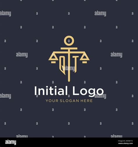 Qt Initial Monogram Logo With Scale And Pillar Style Design Ideas Stock