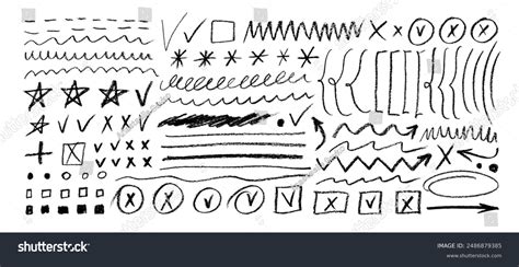 Collection Crayon Drawn Underlines Brackets Dots Stock Vector Royalty