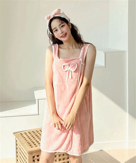 뽀송 리본 샤워 가운 배쓰 로브 바디 타올 에이블리