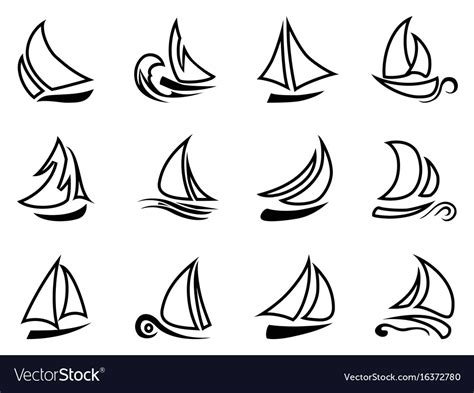 Black Sailboat Outline Icons Royalty Free Vector Image
