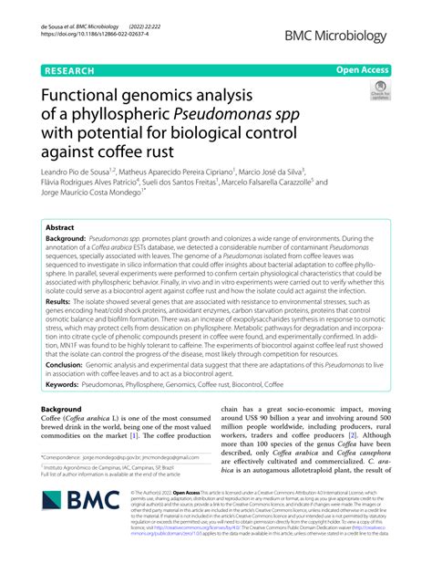 Pdf Functional Genomics Analysis Of A Phyllospheric Pseudomonas Spp With Potential For