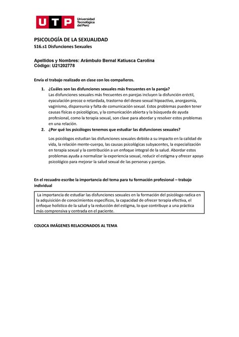 S16 s1 Ejercicio Práctico PSICOLOGÍA DE LA SEXUALIDAD S16 Disfunciones Sexuales Apellidos y