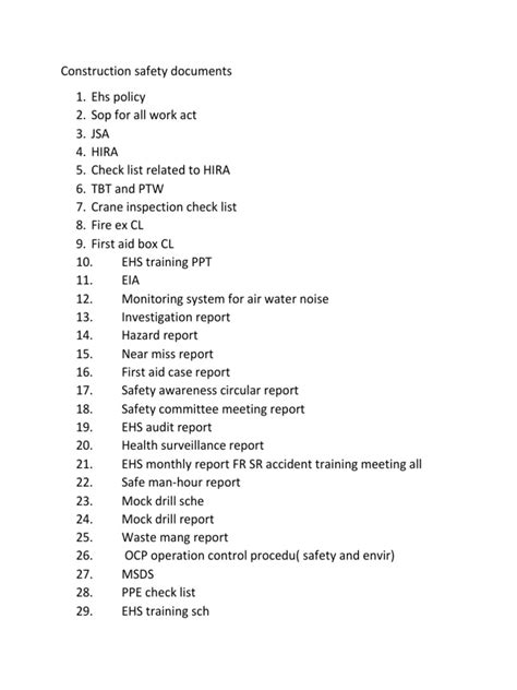 Construction Safety Documents Pdf