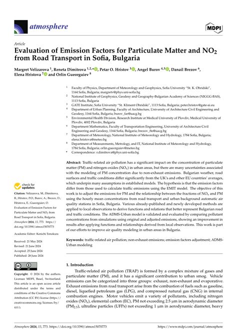 Pdf Evaluation Of Emission Factors For Particulate Matter And No2 From Road Transport In Sofia
