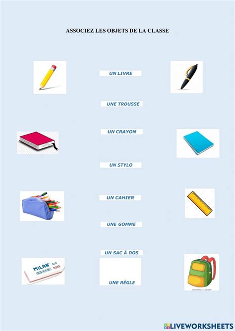 Les Objets De La Classe Online Exercise For Live Worksheets