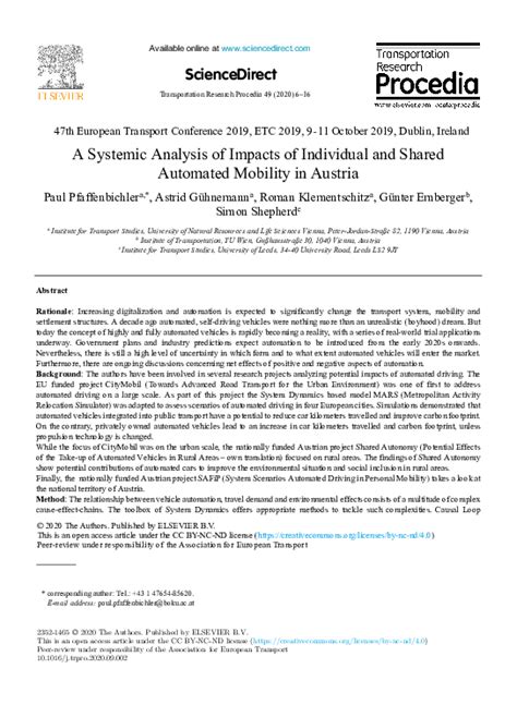 Pdf A Systemic Analysis Of Impacts Of Individual And Shared Automated
