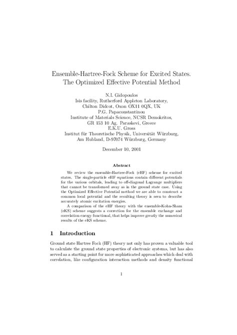 Pdf Ensemble Hartreefock Scheme For Excited States The Optimized