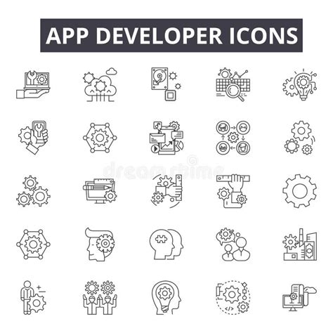 App Developer Line Icons For Web And Mobile Design Editable Stroke