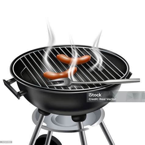 그릴에 소시지의 현실적인 벡터 아이콘 그림입니다 흰색 배경에 격리 바비큐에 대한 스톡 벡터 아트 및 기타 이미지 바비큐 바베큐그릴 굽기 Istock